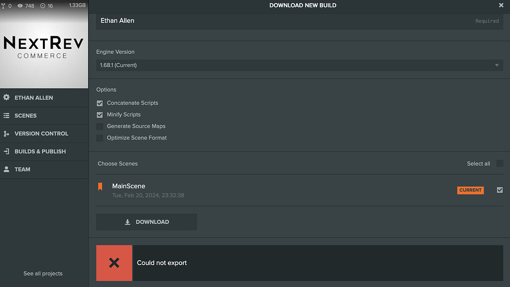 [SOLVED] Cannot Export Build - Help & Support - PlayCanvas Discussion
